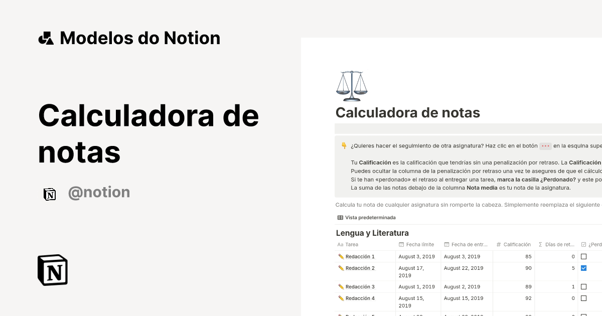 Modelo Calculadora de notas 2025 | Marketplace do Notion